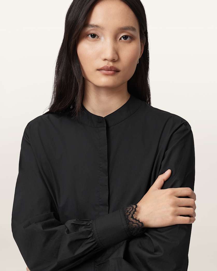 Ethel Lace Trim Shirt Black | ALLSAINTS